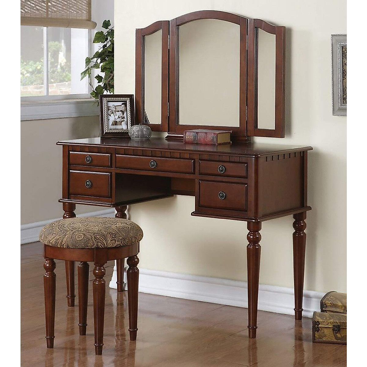 BOBKONA St. Croix Collection Vanity Set with Stool, Cherry
