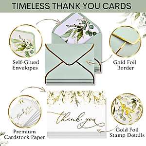 REGAL DECORATIONS Luxury 100 Pack Thank You Cards with Envelopes Bulk, Sage Green And Gold Foil Stamped -5x3.5 Inches. Ideal For Wedding, Blank Thank You Notes, Baby Shower Thank You Cards, Bridal Shower, Small Business, Graduation, Kids, Sympathy