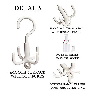 LIUHE 3 Pack Hangers for Closet, 4 Claws 360 Degree Rotatable, 6.3 Inches Large Size Twirl Stackable Hooks Tie Racks for Scarves Belts Ties Clothes Bags Shoes Scarf Closet Organizer Closet Storage