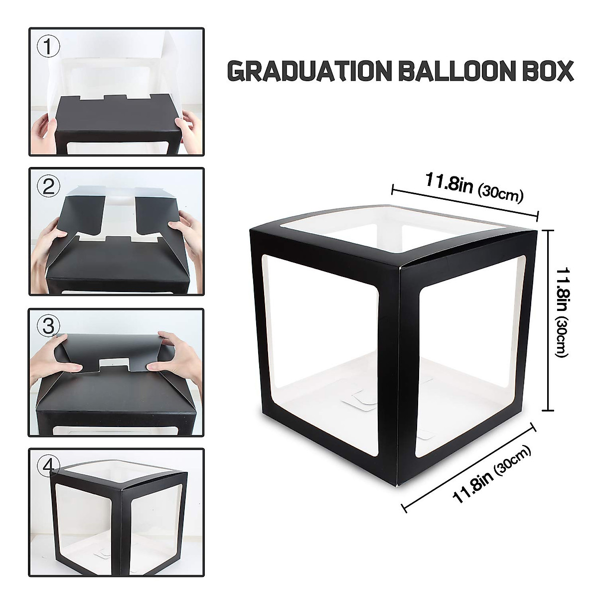 LINGTEER Class of 2023 Black Balloons Box Graduation Party Decorations - 4Pcs Balloon Boxes Cheers to School Grad Party Decorations Supplies.