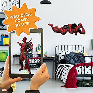 Wall Palz Marvel Deadpool Wall Decal - Deadpool Wall Stickers with 3D Augmented Reality Interaction - Deadpool Sticker for Walls 12" x 34" Marvel Room Decor