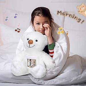 Leyndo Bear with Voice Recording Remembrance Stuffed Animal with Picture Recordable Messages Memorial Toy for Baby Shower Birthday Gift, Recording Gifts(White, 12 Inch)