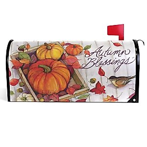 Vdsrup Autumn Pumpkins Cardinal Mailbox Covers Magnetic Fall Maple Leaves Birds Mailbox Cover Standard Size 18" X 21" Mailbox Wraps Post Letter Box Cover Garden Decoratives