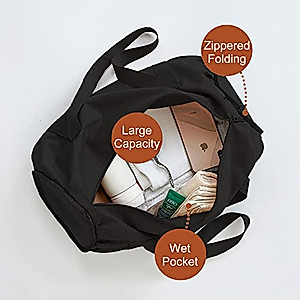 NKTDWO Small Sport Gym Bag for Adults, 25L Waterproof Duffle Bag with Wet and Dry Compartment Weekender Bag Foldable Gym Tote Bag for Workouts, Sports, Travel (Black)