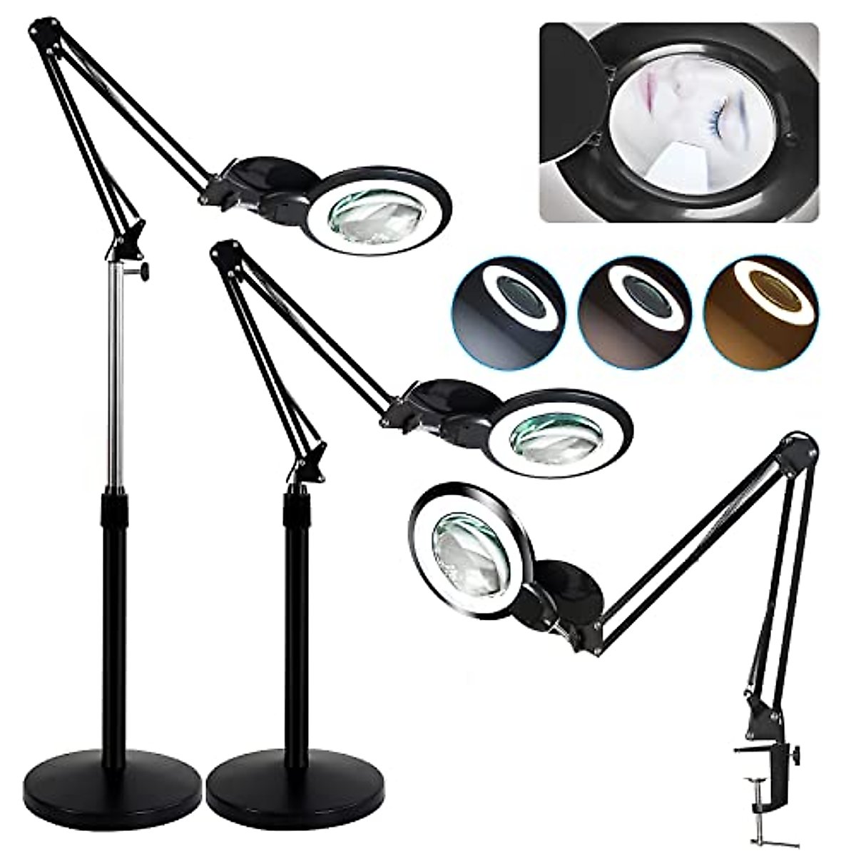 HITTI 10X Floor Magnifying Glass with Light 3-in-1 Super Bright 2200 Lumens Magnifier with Light and Stand, 3 Color Modes Stepless Dimming, Swing Arm LED Magnifying Floor Lamp for Esthetician Craft