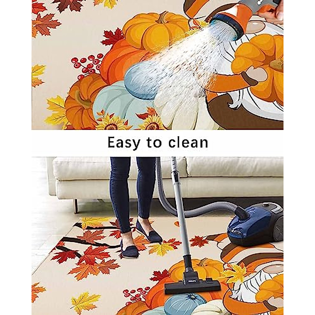 Outdoor Area Rug for Patio,Thanksgiving Dwarf Pumpkin Maple Leaf Camping Rugs Indoor Large Floor Mat 5x8ft,Fall Orange Gradient Leaves Outside Carpet for Deck RV Picnic Porch Backyard Bedroom