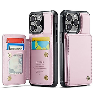 Vinich for iPhone 15 Pro Wallet Case with Card Holder, RFID Blocking for iPhone 15 Pro Case for Women Men, Durable Kickstand Shockproof Phone Case for iPhone 15 Pro, Rose Gold