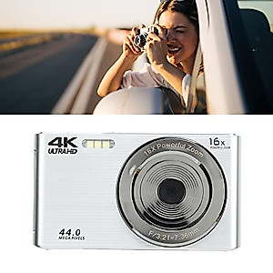 Jopwkuin HD Camera, Plastic Housing Built in Fill Light Shock Proof 16X Digital Zoom Camera 44MP for Recording(Silver)