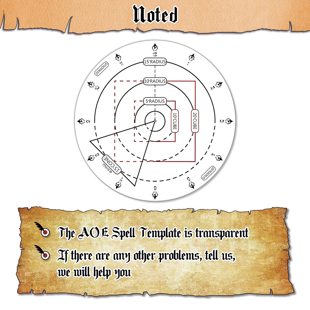 Byhoo Spell AOE Damage Marker DND Area Effect Template - 1" Grid or Hex Tabletop Game Mat RPG Gaming Accessories for Dungeons and Dragons 5E Pathfinder and Other TTRPGs