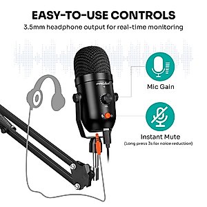 USB Microphone for PC Computer PS4 Cardioid Condenser ASMR Microphone Kit Metal Podcast Microphone for Streaming Gaming Studio Video Recording YouTube Noise Cancelling Mic Kit for Laptop,Phone,Mac