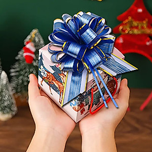 OPSFALCON 6PCS Large Pull Bow Gift Wrapping Bows, Wedding Gift Blue Ribbon Bow, Party Birthday Holiday Gift Wrapping Bow, Christmas, Valentine's Day Present Decoration Bow (Blue)