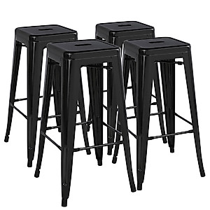 Yaheetech 30'' Metal Bar Stools 4PCS Bar Height Barstools Stackable Bar Chairs for Bistro/Patio/Cafe/Restaurant/Dining Room/Kitchen, Black