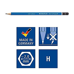 Staedtler Mars Lumograph Pre-Sharpened Writing and Art Drawing Pencils, H Lead, Box of 12, 100-H