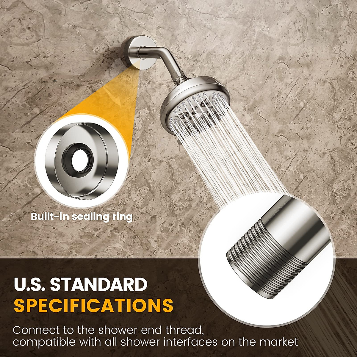 YASFEL 6 Inch Shower Arm Modern Wall Mounted Shower Extension Arm Pipe with Flange and Teflon Tape for Shower Head & Handheld Shower Head(SUS 304, Brushed Nickel,NPT)