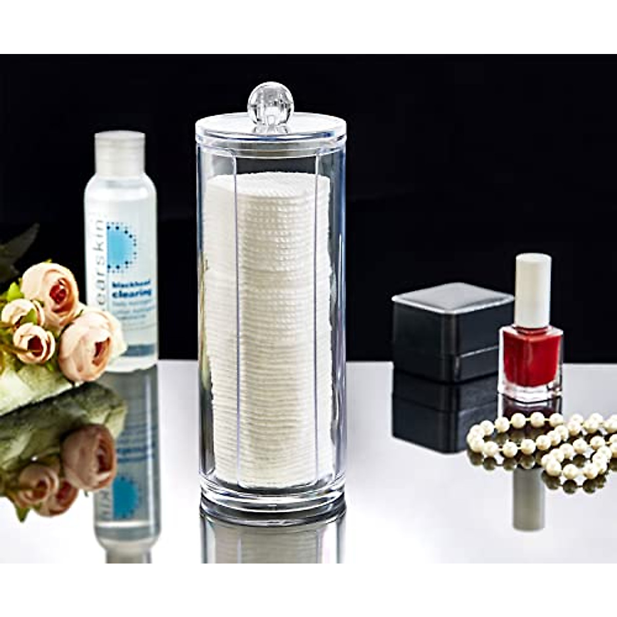 Boxup Canister Set Organizer with Bathroom Jars Canisters for Cotton Ball Swab Pad Storage Dispenzer Set of 3