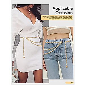 FIORETTO Chain Belt for Women Metal Waist Belts Fashion Multilayer Chain Belts for Dress Sun Gold Length 47in