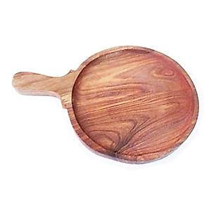 Sahishnu Online and Marketing Hardwood Pizza Peel,Serving Tray, Wooden Round Serving Tray for Pizzas and Appetizers 14 x 10 Inch