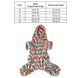 Plush Dog Hoodie, Winter Soft Fleece Dog Stripe Clothes 4 Legged Warm Pet Jumpsuit for Small Dogs Puppy
