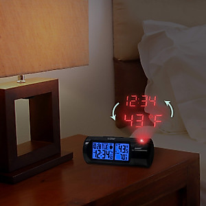 La Crosse Technology 616-143 Projection Alarm Clock with Backlight with in/Out Temp, 7.09" L x 2.87" H, Black