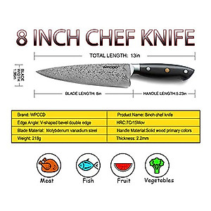 WPCCD Professional Chef Knife Three Rivets Chef's Knife-Pro Chef Knife 8 Inch High Carbon German Steel Peeling Knife Bread Knife Ergonomic Knife Handle Black Kitchen Knife Luxury Gift Box