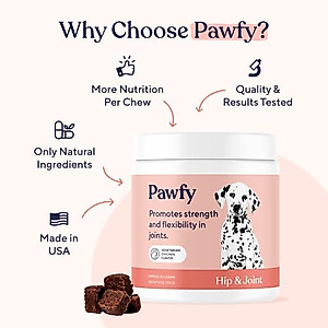 Pawfy Dog Hip & Joint Soft Chews - Total Joint Care | Anti-Inflammatory | Arthritis Relief | Strength & Flexibility | Natural Recovery | with Glucosamine + Chondroitin