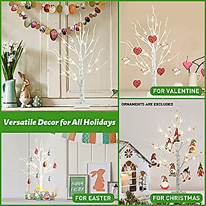 PEIDUO Easter Decorations for The Home, Easter Tree Battery Powered Timer, Lighted Birch Tree with LED Lights, Artificial Tree Lamp for Easter Home Decor (2FT Warm White)