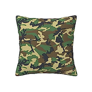 WURTON Green Military Camo Print Throw Pillow Covers, Soft Square Cushion Case,for Sofa, Couch,Bed Chair-18 X 18 Inch