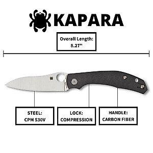 Spyderco Kapara Specialty Folding Pocket Knife with 3.58" CPM S30V Premium Stainless Steel Blade and Black Carbon Fiber Handle - PlainEdge - Everyday Carry - C241CFP