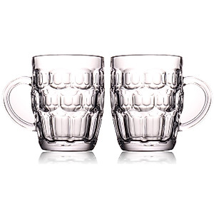 BothEarn 1 Pint Dimpled Beer Mug Set of 2 - Heavy British Pub Thick Glass with Handle - Stein Cup for Beer Lover in Home Party BBQ