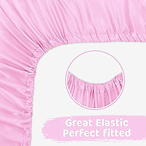 Yeeeasy Soft Satin Crib Sheet Protect Baby Hair 52’’x28’’x8’’ Fitted Crib Mattress Sheets for Girls, 2 Pack, Pink and Lavender Purple