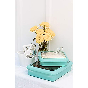 Fancy Panz 8x8, Dress Up & Protect Your Foil Pan! Foil Pan & Serving Spoon Included. Hot or Cold Food. Two ways to serve from, Stackable & helps maintain food temp. Made In USA, (Aqua)
