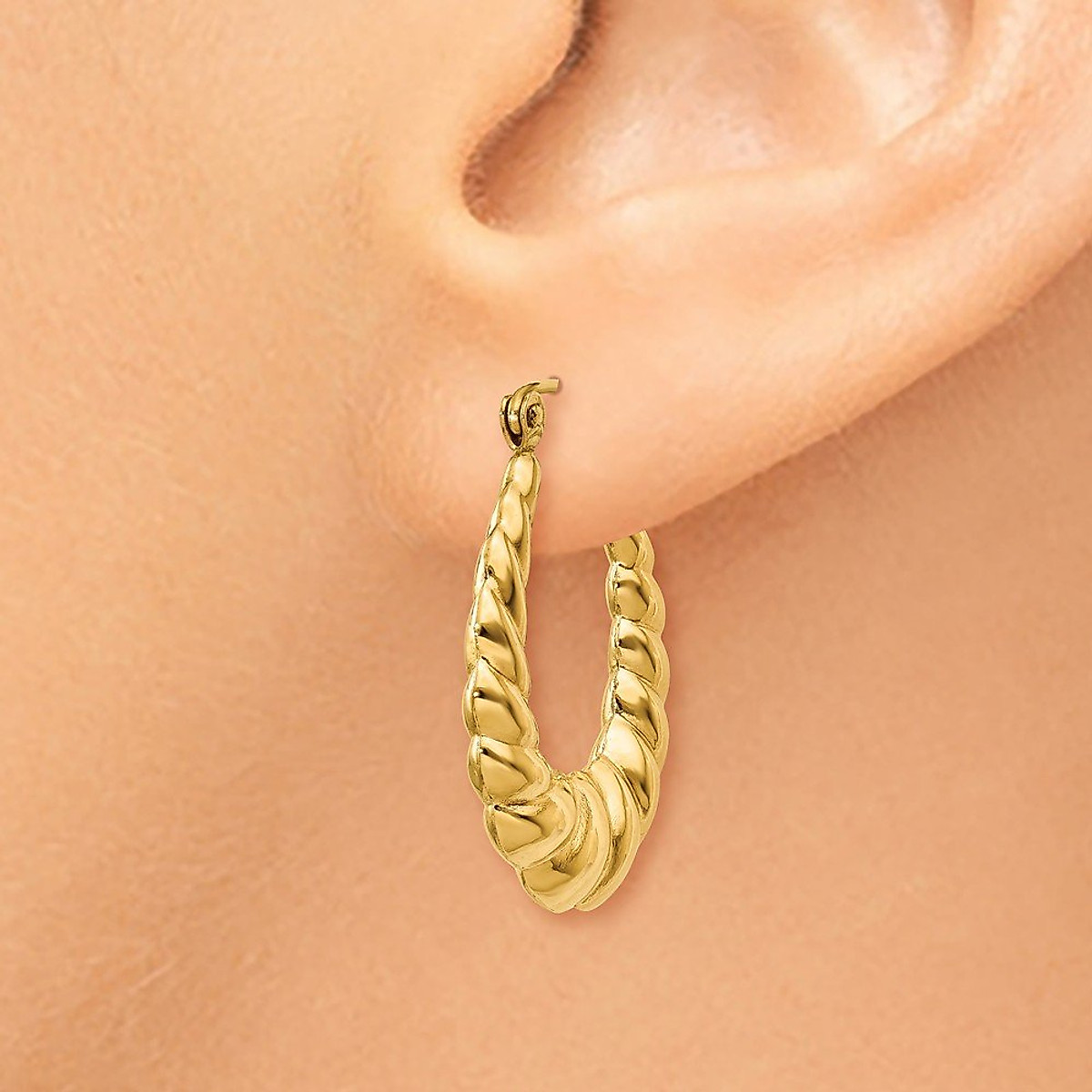 14k Yellow Gold Twisted Hoop Puffed Shrimp Earrings - 25mm x 18mm