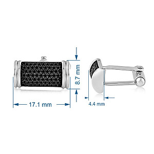Jewelili Sterling Silver 1 Cttw Treated Round Black Diamond Men's Cuff Links