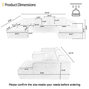 137.79” Oversized Modular Couch, 6 Seat Sectional Couch Sofa with Chaise Lounge, Extra Large U Shaped Sleeper Sofa Cloud Corner Couch for for Living Room, Office, No Assembly Required, Beige