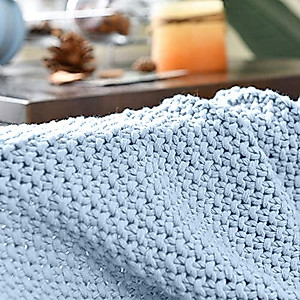 jinchan Cable Knit Throw Blanket Light Blue Sweater 100% Cotton Blanket for Couch Sofa Bed Woven Blanket Spring Throw Blanket Baby Nursery Women Gifts All Season 45x70 Inch
