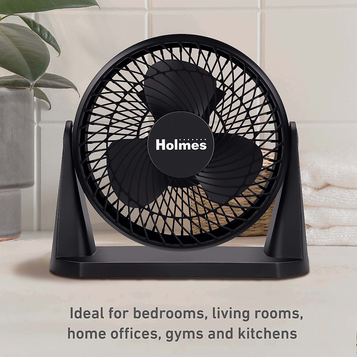 Holmes 8" Air Circulator Fan, 3 Speeds, 90° Adjustable Head Tilt, Wall Mountable, Ideal for Home, Bedroom, Kitchen or Office, Black