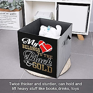My Heart Belongs to Black Gold Canvas Collapsible Storage Bins Cube Organizer Baskets with Handles for Home Office Car