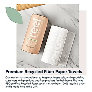 Reel Premium Recycled Paper Towels- 12 Rolls, 2-Ply Made From Tree-Free, 100% Recycled Paper - Eco-Friendly, Hypoallergenic and Zero Plastic Packaging