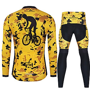 Uriah Men's Cycling Jersey and Pants Sets Long Sleeve Reflective Yellow Gold Size 5XL(CN)