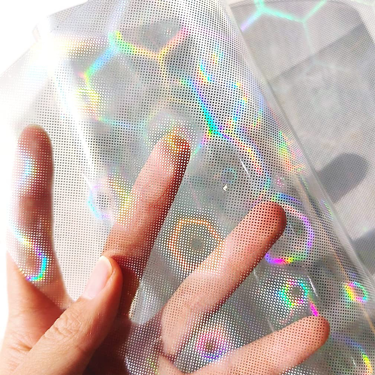 HYANG Transparent Galaxy PVC Super Clear Holographic Galaxy Vinyl Faux Leather Sheets 1 Roll 12" x 53" (30cm x 135cm) for DIY Bows Earrings Bags DIY Crafts Making