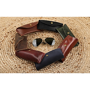 The Antiq Tan Genuine Leather Eyeglasses Case, Premium Quality, Semi-Hard, Magnetic Closure, Unisex