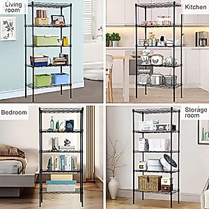 XXkseh 5 Tier Wire Shelving Unit Metal Storage Shelves Heavy Duty NSF Height Adjustable Commercial-Grade Storage Rack Garage Storage Pantry Shelves for Storage, Black