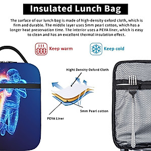 EKAZROMY Boys Football Insulated Lunch Box Bag with Name, Black Lunchboxes with Personalized Text Design, Food Container Tote Bag with Multi-Pocket for Office Work Outdoor Picnic