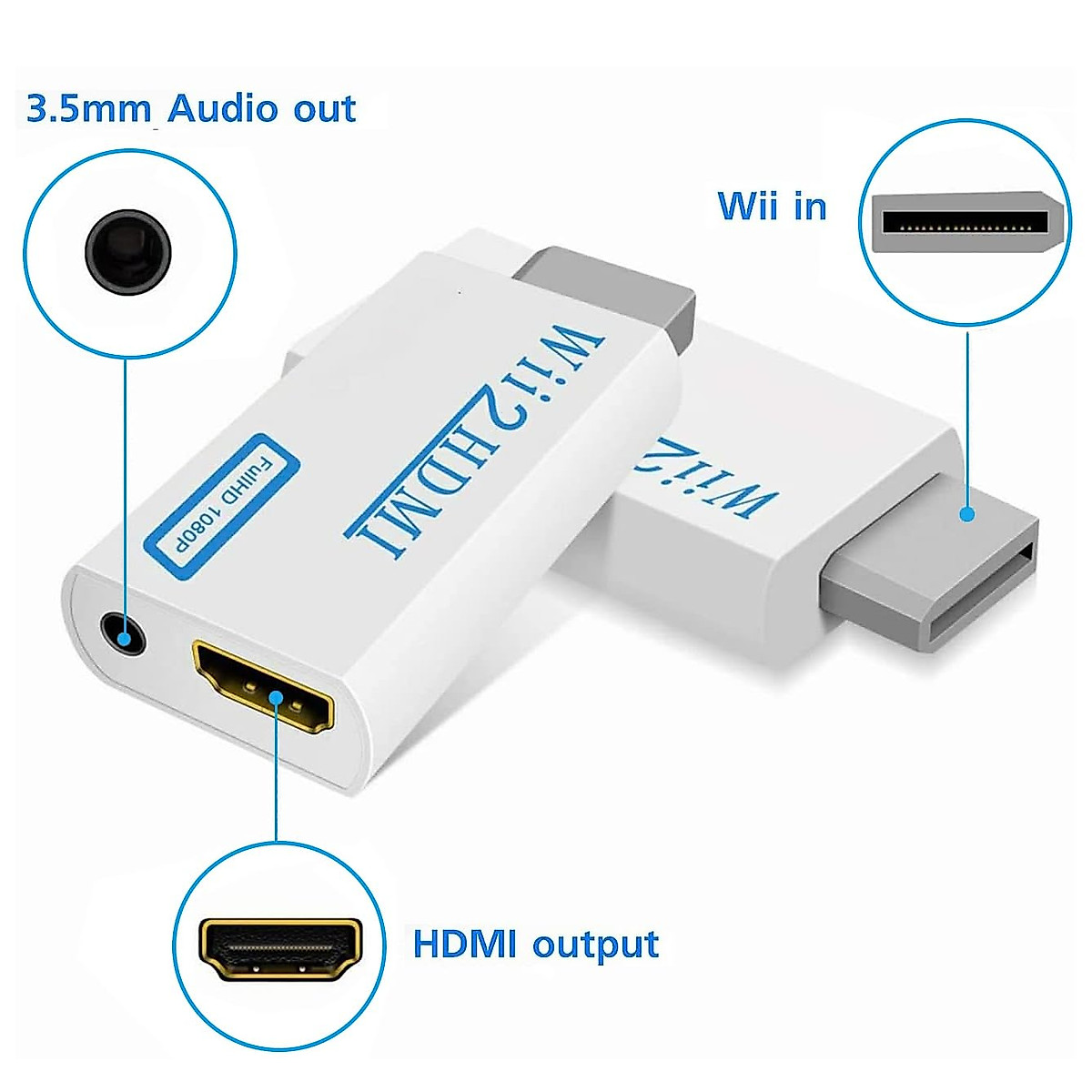 sartyee Wii to HDMI Converter, Wii2 to HDMI for HD Video Audio Output with 3.5mm Audio Jack, Supports All Wii Display Modes 1080P 720P, Wii, Wii U, HDTV, Monitor, NTSC