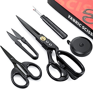 9 Inch Fabric Scissors Tailor Sewing Shears for Fabric Cutting Heavy Duty Scissors Professional Tailor Scissors for Quilting Sewing and Dressmaking with Tape Measure, Thread Snips, Seam Rippers