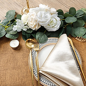 COCOBOO 5.9ft Eucalyptus Garland with Rose Flower Wedding Arch Flowers White Flower Garland for Wedding Arch Party Garden Decor (Champagne&White)