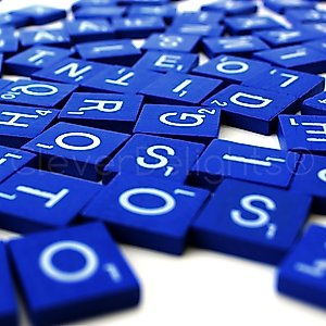 CleverDelights 100 Wood Letter Tiles - Blue Color - Complete Set - Game Replacement Weddings Crafts Scrapbooking