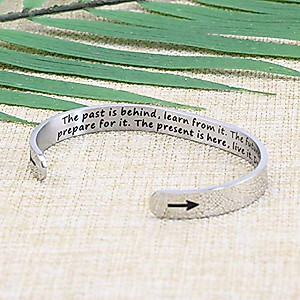 JoycuFF Bracelets for Women Wide Cuff Bangle Silver Stainless Steel Metal Open Jewelry Inspirational Mantra Friend Encouragement Gift