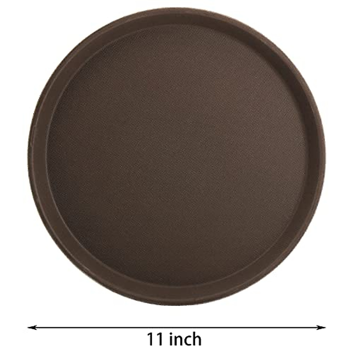 TOPZEA 3 Pack Non-Slip Serving Tray, 11 Inch Fiberglass Small Server Tray Bar Tray, Round Cafeteria Tray Food Tray for Coffee Table, Drinks, Restaurant, Coating with Rubber Surface, Brown