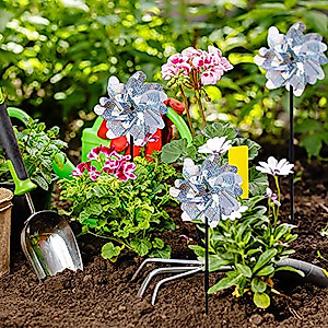 10 Pack Reflective Pinwheels with Plastic Stakes| 19.7 inch Pre-Assembled Sparkle Pin Wheel Set | Scare Off Birds and Animals Away | Decorative for Garden, Yard, Lawn